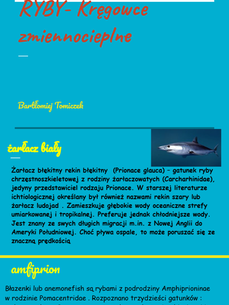 1234 RYBY - Kręgowce Zmiennocieplne | PDF