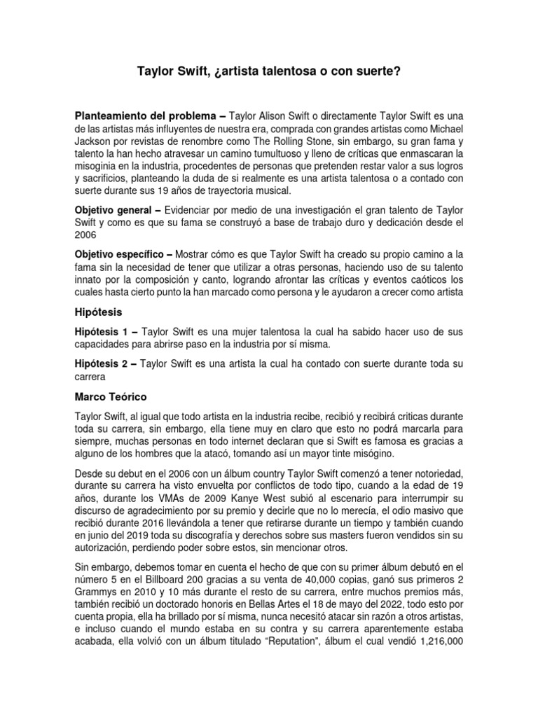 Proyecto de Investigación | PDF | Taylor Swift