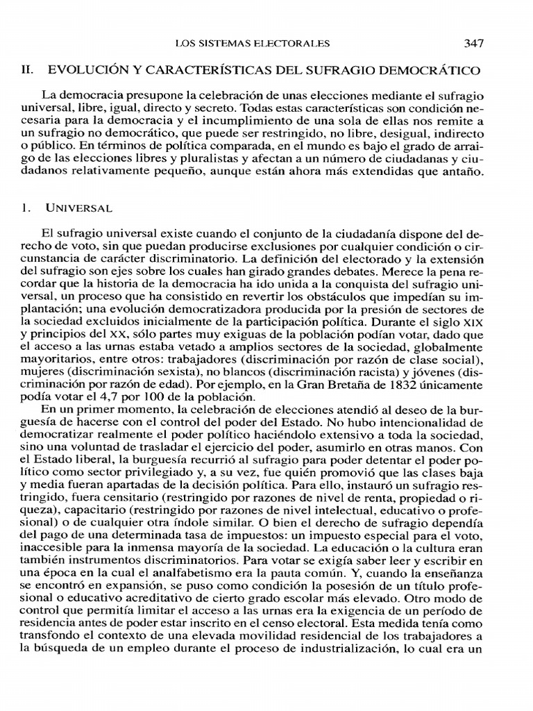 Sufragio. Evolución y Caracteristicas | PDF