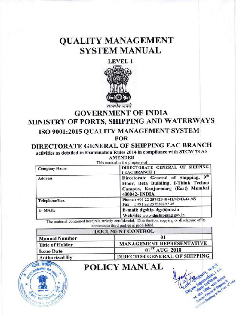 Quality Management System Manual | PDF | Quality Management System | Sailor