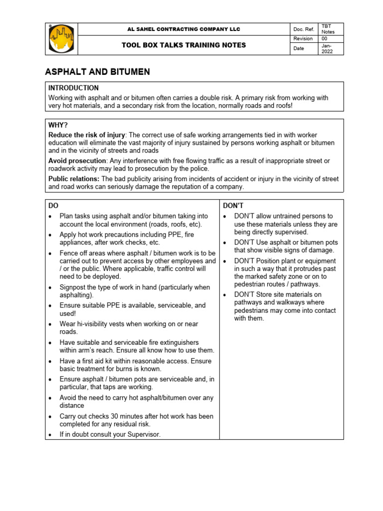 Asphalt and Bitumen | PDF | Personal Protective Equipment | Risk