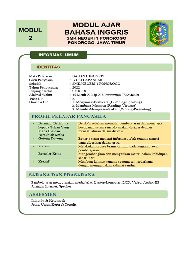 Fix Modul 2 SMKN 1 Ponorogo English | PDF