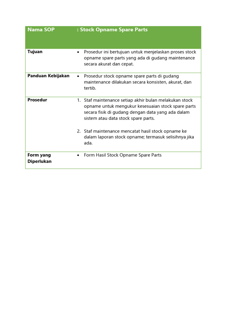 Prosedur Stock Opname Spare Parts | PDF