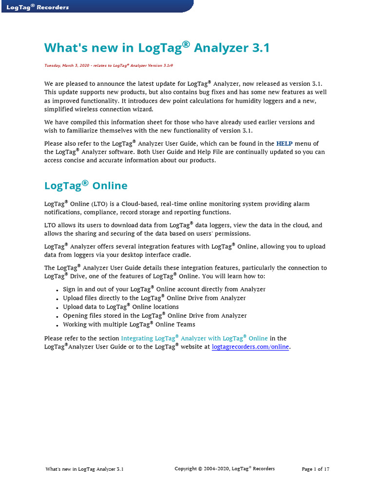 Whats New in LogTag Analyzer 3.1-9 | PDF | File Transfer Protocol | Computer Science