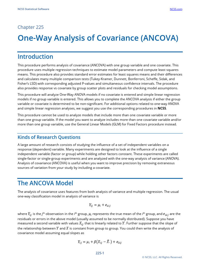 One-Way Analysis of Covariance-ANCOVA | PDF | Analysis Of Covariance | Linear Regression