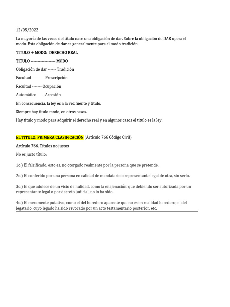 Títulos y Modos en Derecho Real | PDF | Herencia | Documentos legales