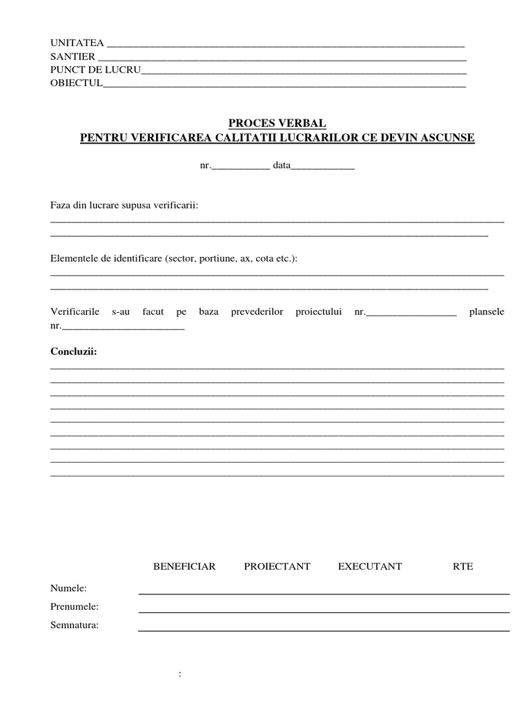 Proces Verbal Lucrari Ascunse | PDF