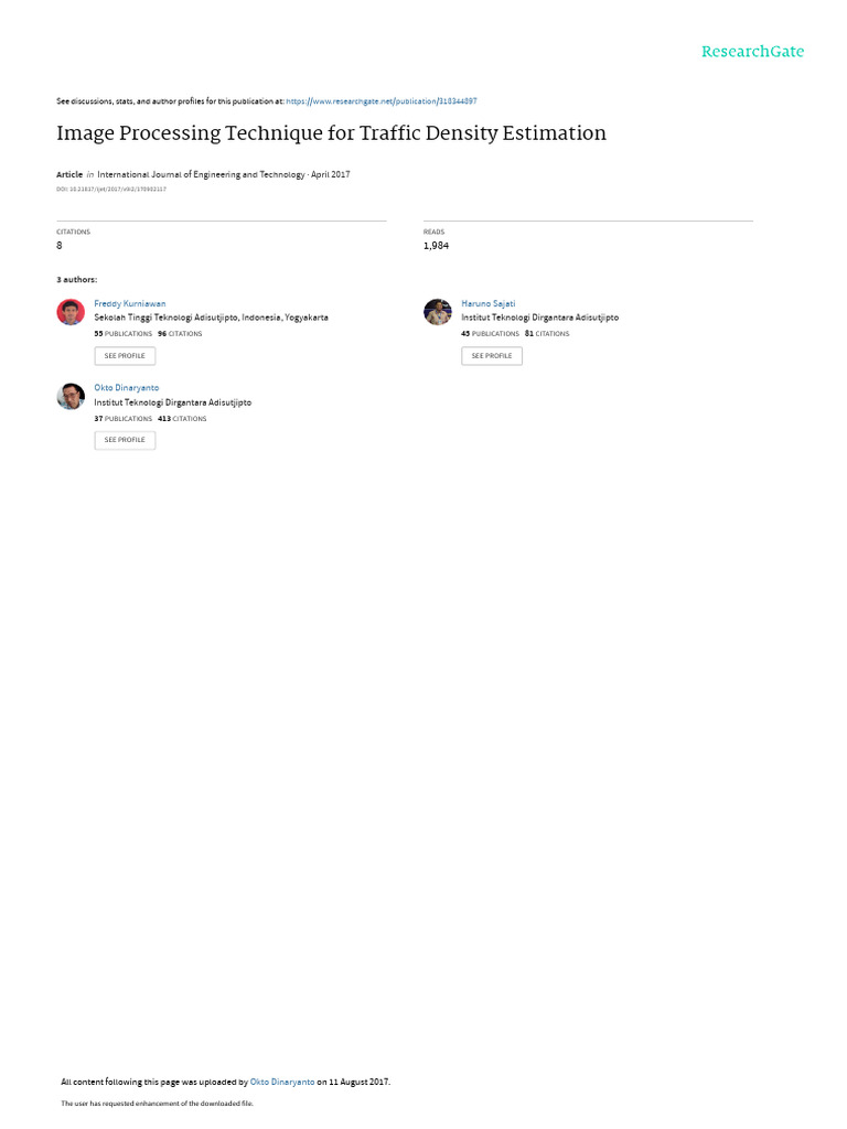 Image Processing Technique For Traffic Density Est | PDF | Traffic