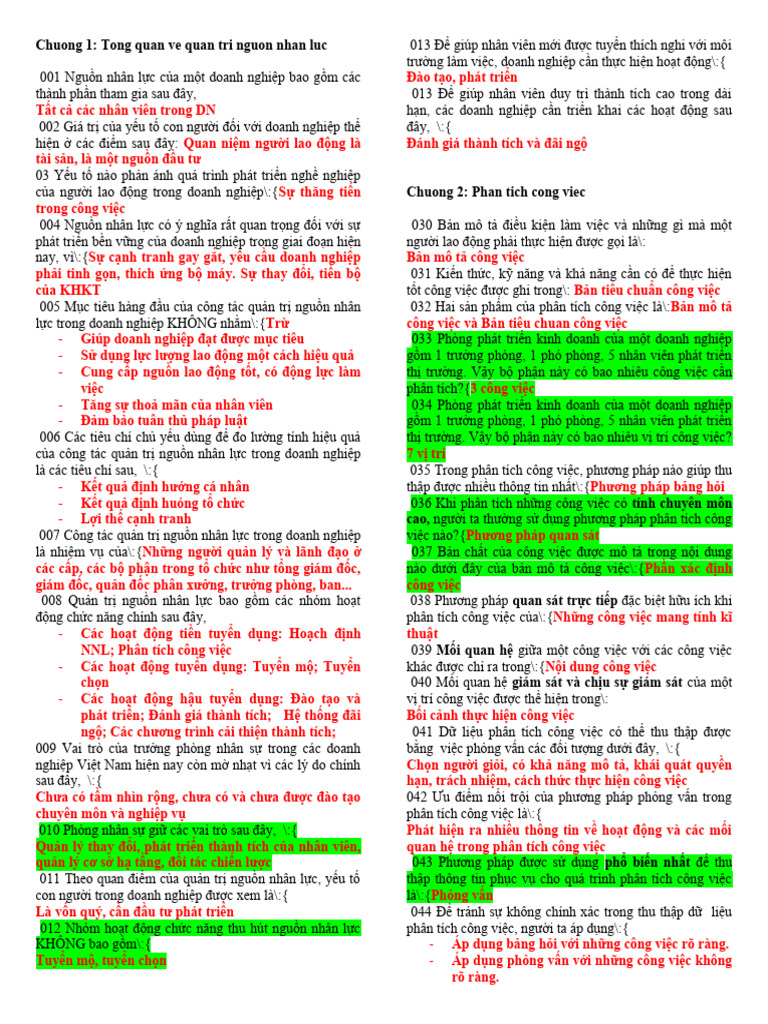 Bản sao của Bộ đề cuối kì QTNNL | PDF