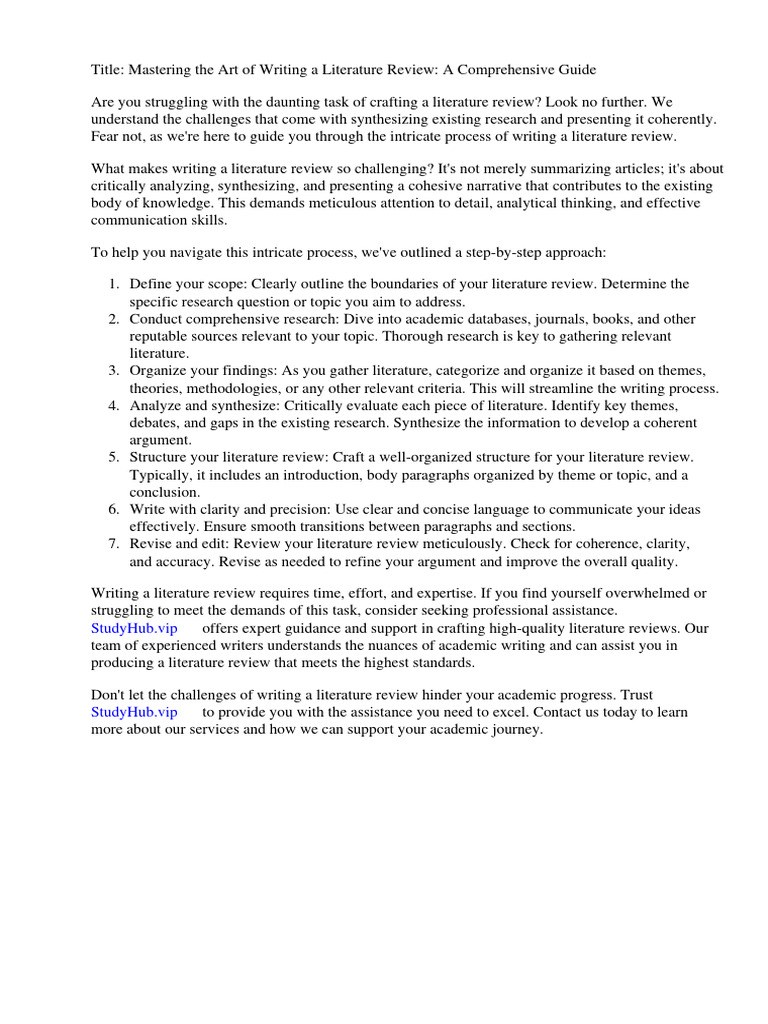 How To Write A Literature Review Example | PDF