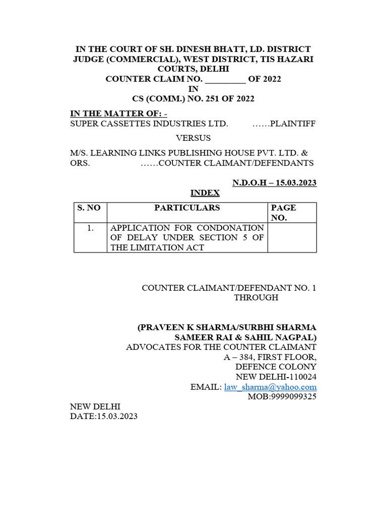Application For Condonation of Delay - Super Casettes | PDF | Affidavit ... Application For Condonation of Delay - Super Casettes | PDF | Affidavit ...
