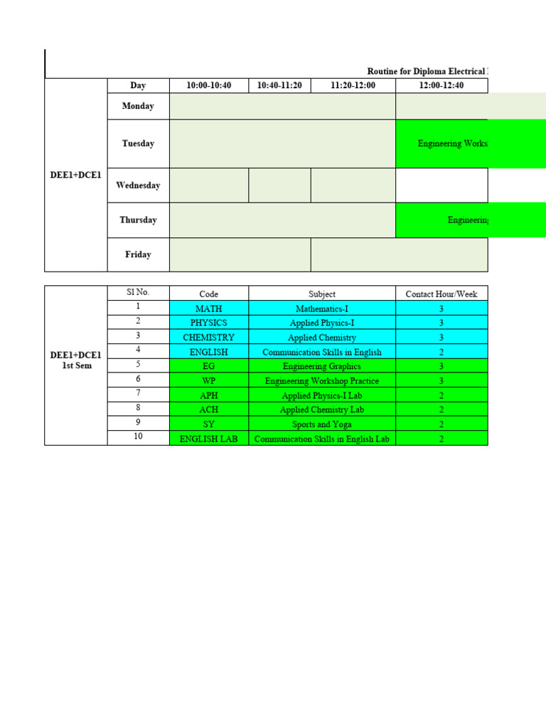 Time Table_DEE1+DECE1 1st Semester 2023-24 | PDF | Natural Sciences | Physical Sciences