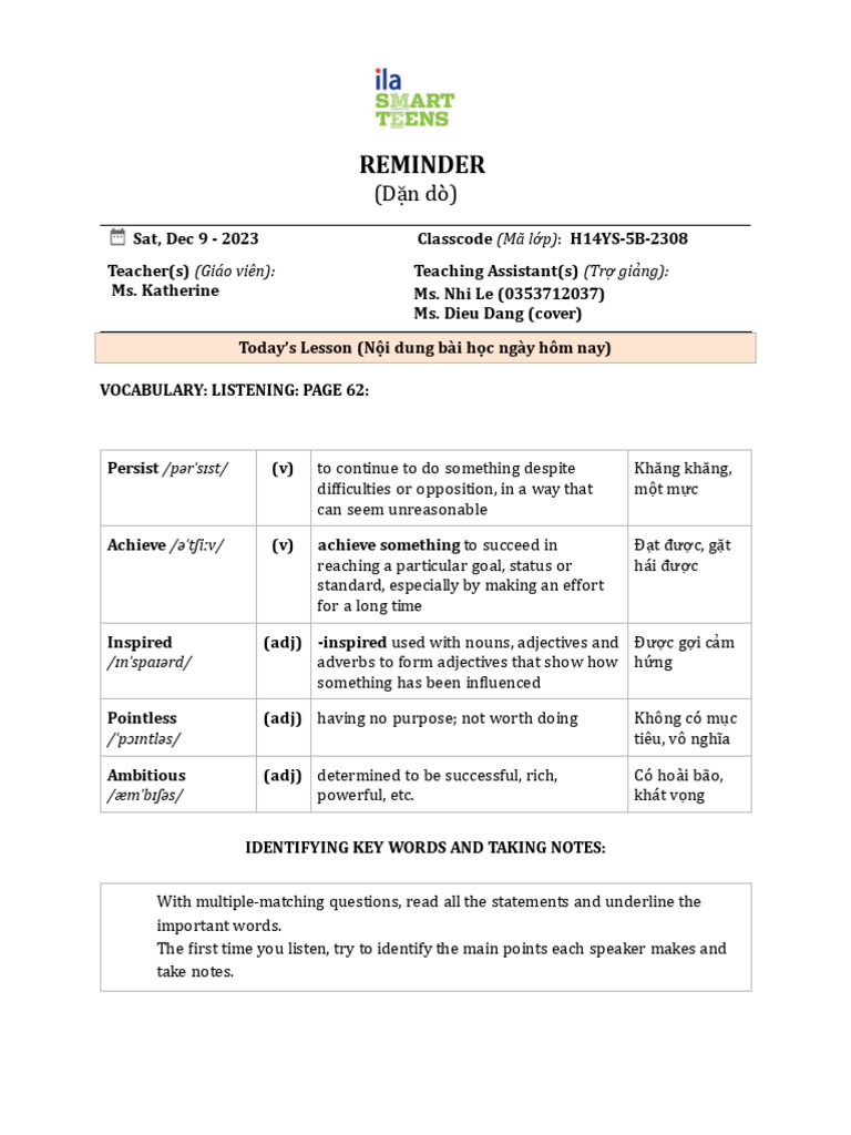 H14YS-5B-2308-Reminder - 120923 | PDF | Linguistics | Grammar