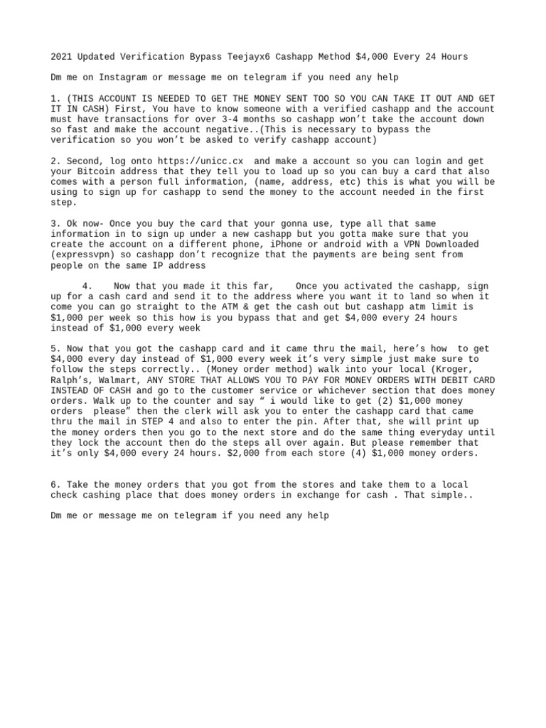 Teejayx6 2021 Cashapp Method $4,000 Daily | Download Free PDF | Money ...