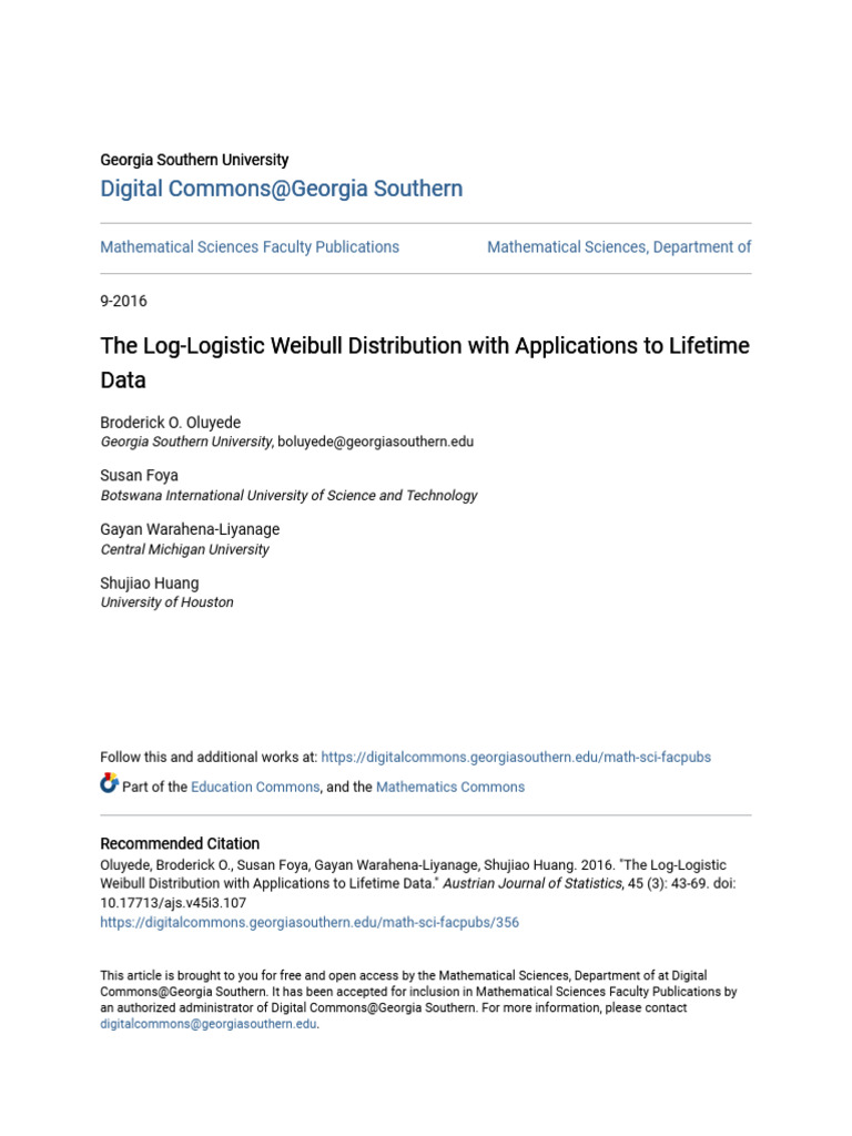 The Log-Logistic Weibull Distribution With Applications To Lifeti | PDF | Probability ...