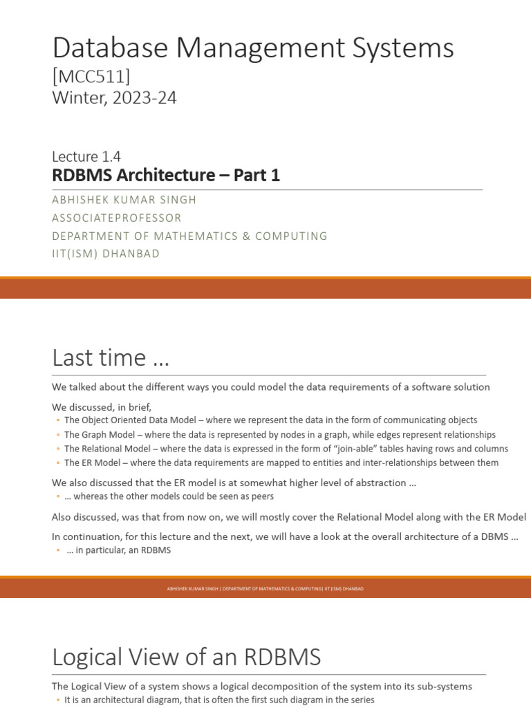 1.4 RDBMS Architecture - Part 1 | PDF | Databases | Sql