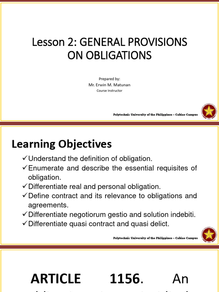 Lesson 2 General Provisions On Obligations | Download Free PDF | Law Of ...