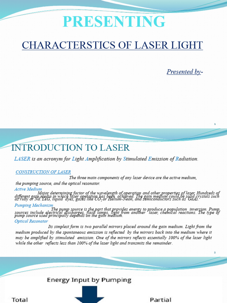 Characterstics of Laser Light | PDF | Laser | Diffraction