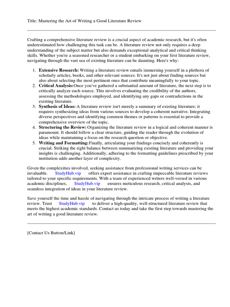 Writing A Good Literature Review | PDF | Literature Review | Methodology