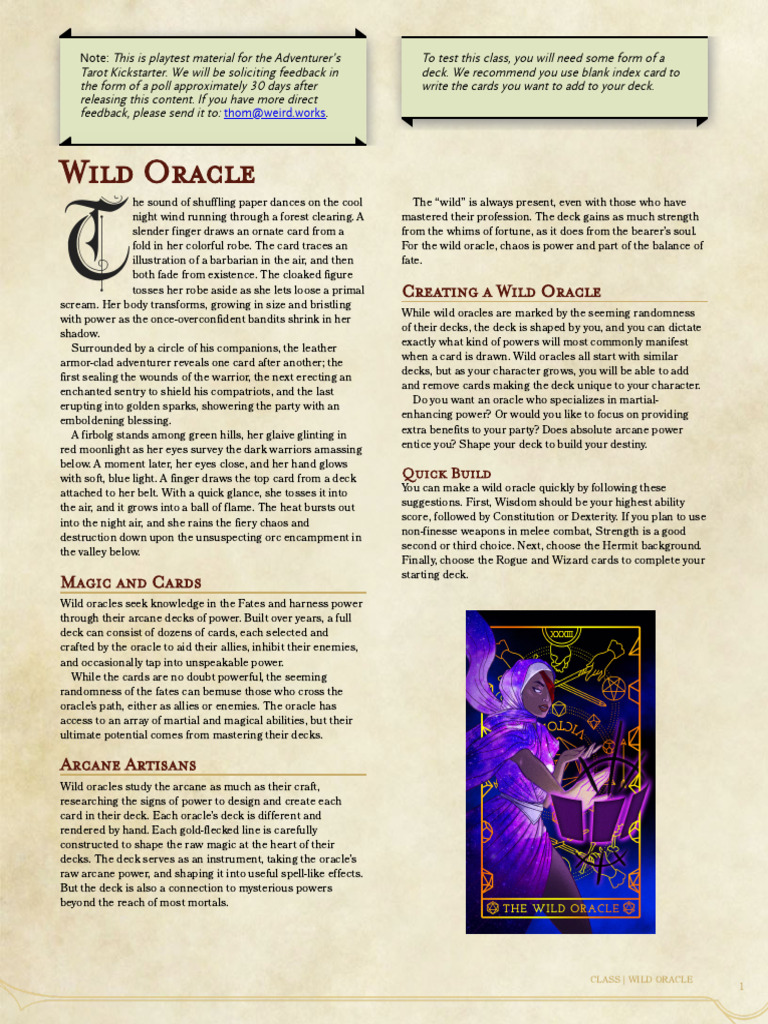 The Wild Oracle D&D 5E Class (v0.3) | PDF | Dungeons & Dragons | Gary ...