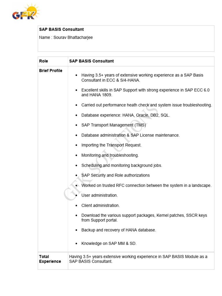 GFK Solutions_SAP_BASIS | PDF | Databases | Computer Architecture