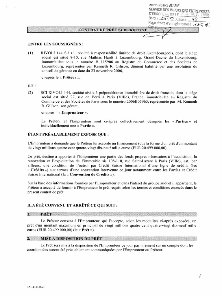 Contrat de Prêt Subordonné | PDF