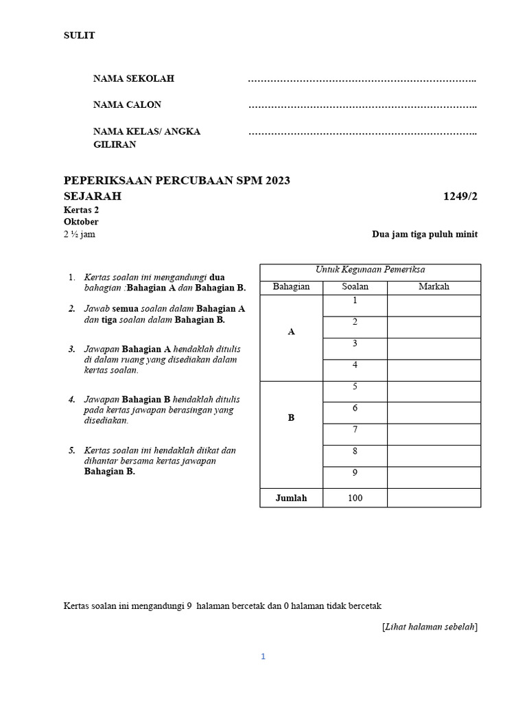 2023 K2 Soalan Sej (Trial Johor-Kluang) | PDF