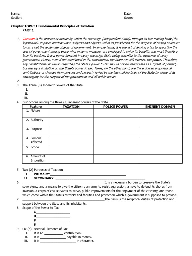 Chapter 1 - ANSWER KEY | PDF | Taxes | Ad Valorem Tax