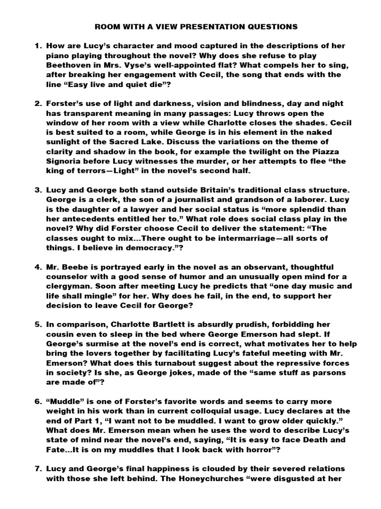 A Room With A View Presentation Questions | PDF | Bloomsbury Group