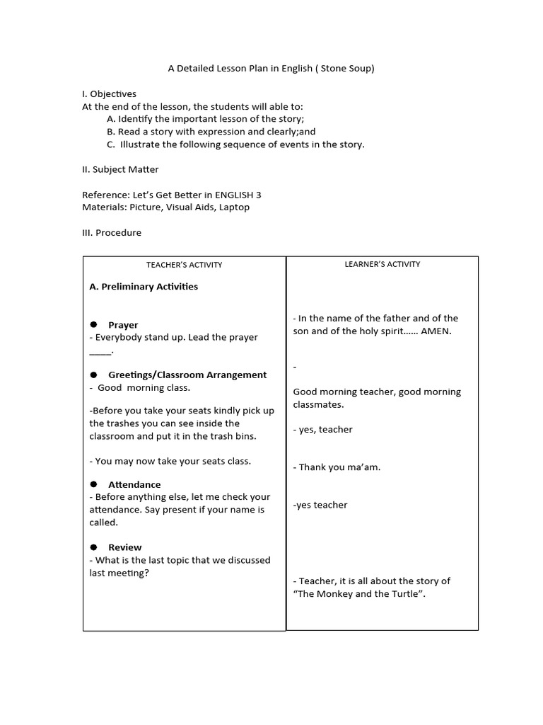 A Detailed Lesson Plan in English | PDF | Lesson Plan