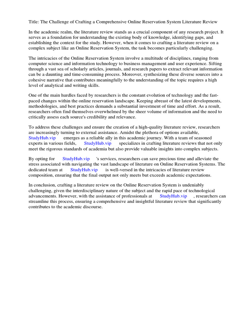 Online Reservation System Literature Review | PDF Online Reservation System Literature Review | PDF