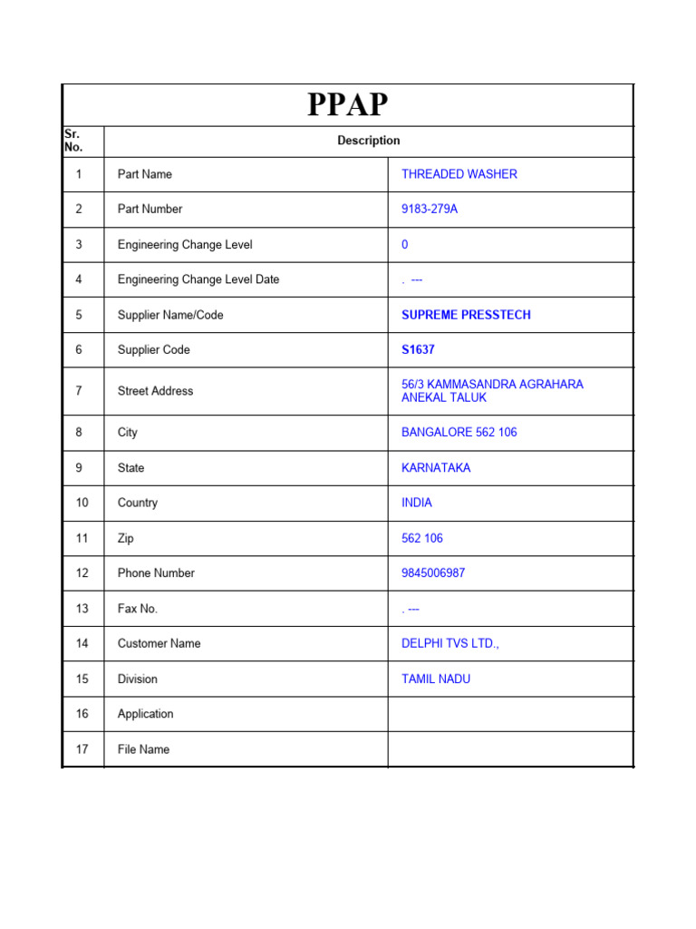 PPAP Document for Threaded Washer | PDF | Calibration