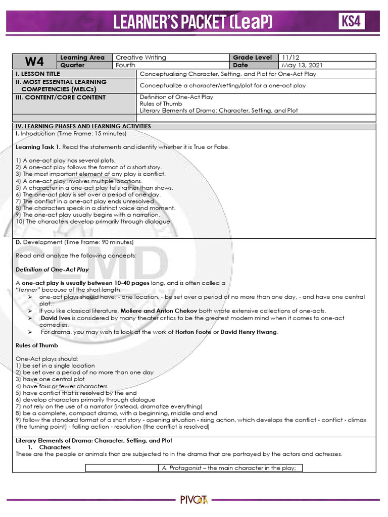 Q4 HUMSS Creative Writing 12 Week4 | PDF | Plot (Narrative)