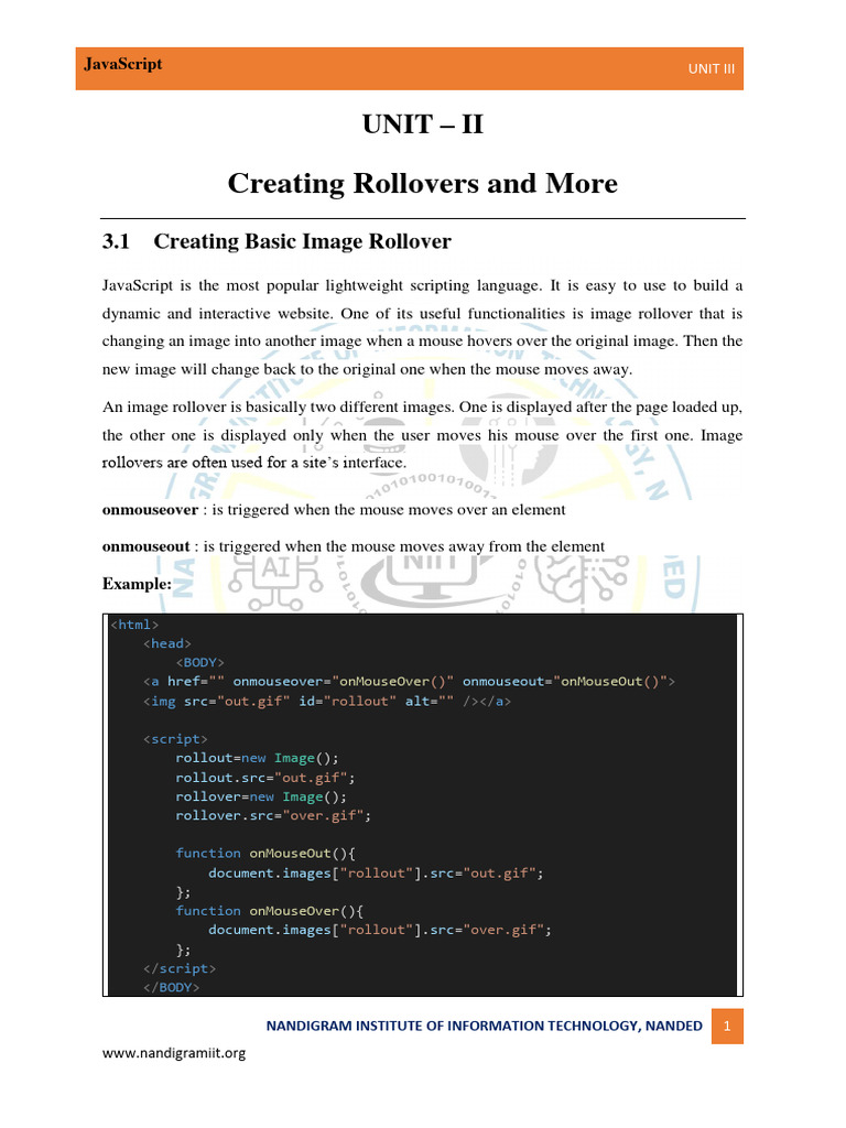 BCA_SEM-II_JavaScript-Unit-III (1) | PDF BCA_SEM-II_JavaScript-Unit-III (1) | PDF