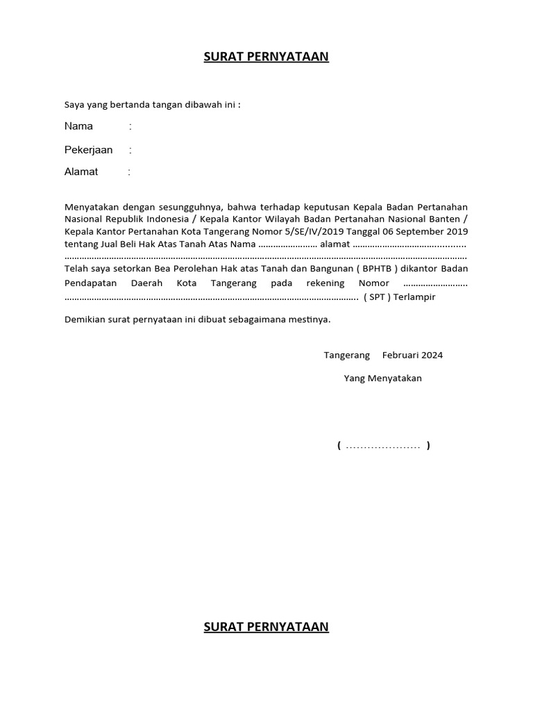 Surat Pernyataan BHTB Dan SSP | PDF
