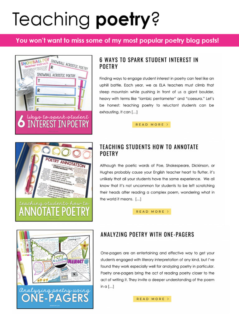 Free Poetry Discussion Cards from Presto Plans | PDF
