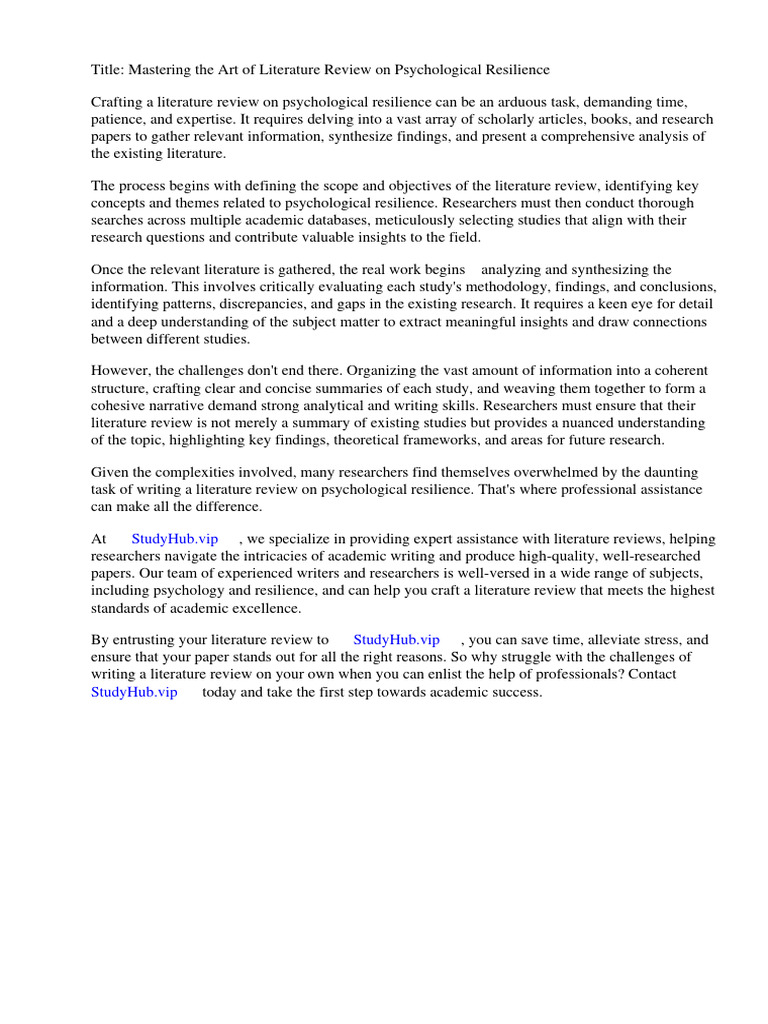 Literature Review of Concepts Psychological Resilience | Download Free PDF | Psychological ...