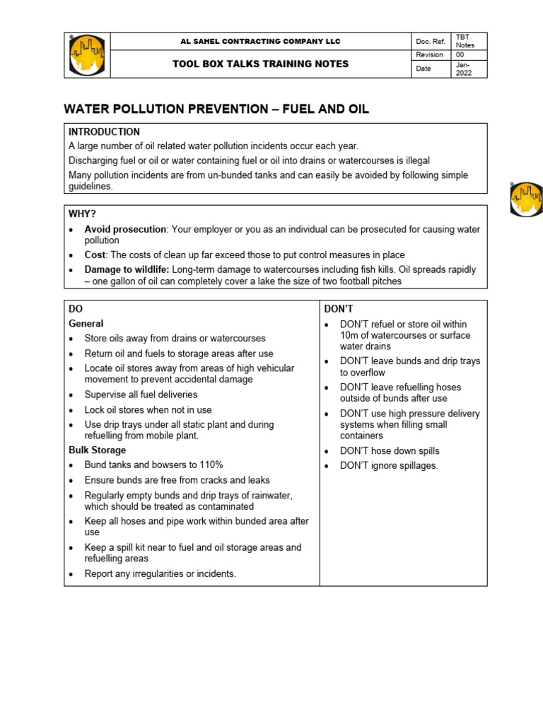 Water Pollution Prevention - Fuel and Oil | PDF | Water Pollution ... Water Pollution Prevention - Fuel and Oil | PDF | Water Pollution ...