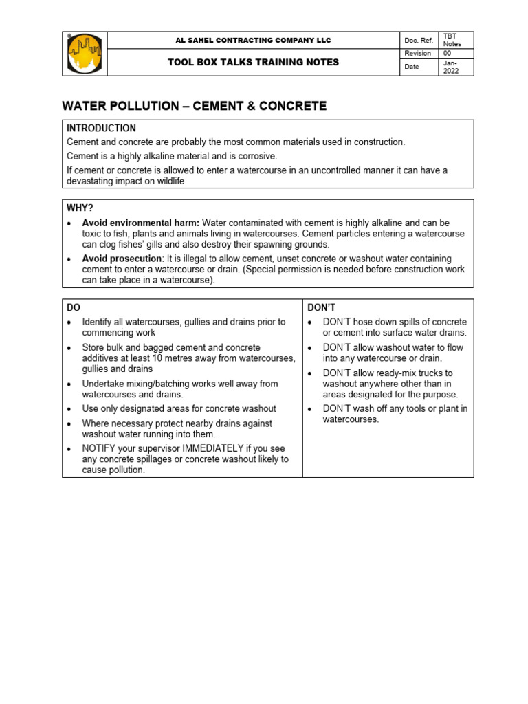 Preventing Cement Water Pollution | PDF