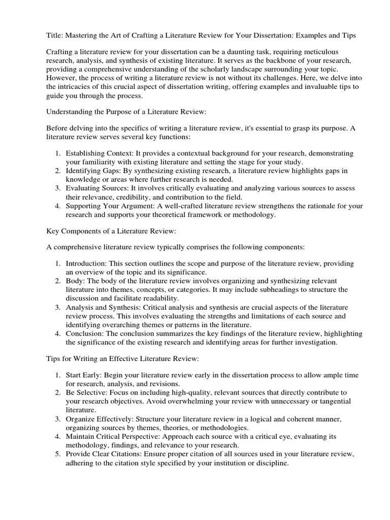 How To Write A Literature Review For Dissertation Examples | PDF ...