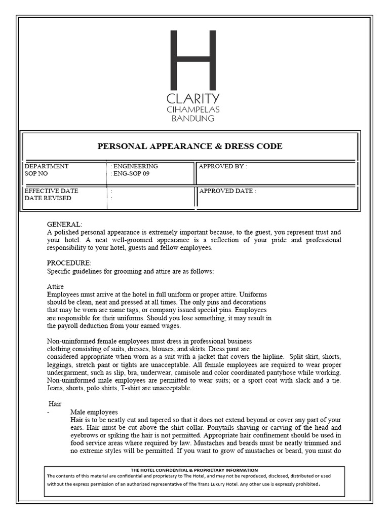Hotel Employee Dress Code Guidelines | PDF | Clothing | Dress