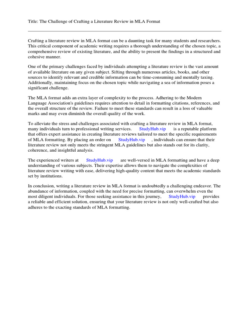 Literature Review Example Mla | PDF | Citation | Literature Review