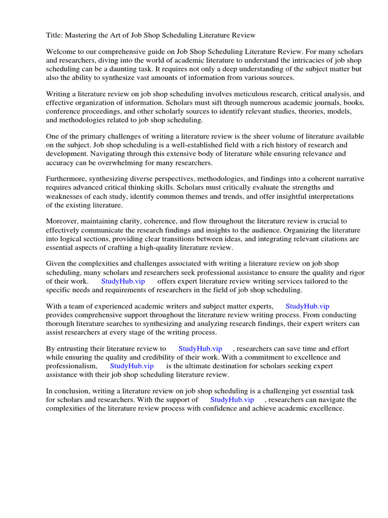 Job Shop Scheduling Literature Review | PDF | Scheduling (Computing) | Algorithms