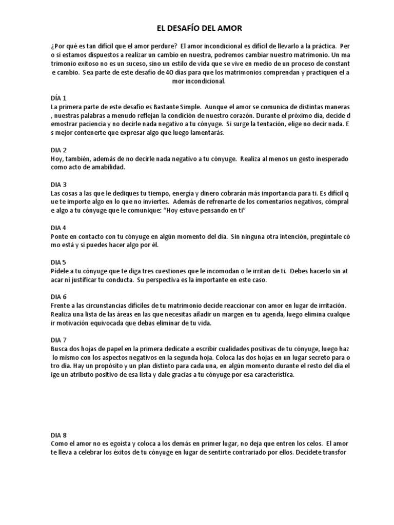 El Desafio Del Amor Resumen 40 Dias | PDF | Amor | Oración