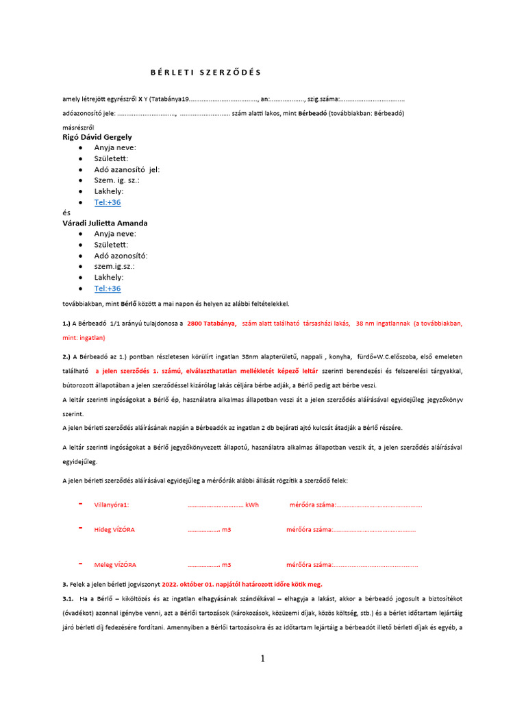 Bérleti Szerz Minta | PDF