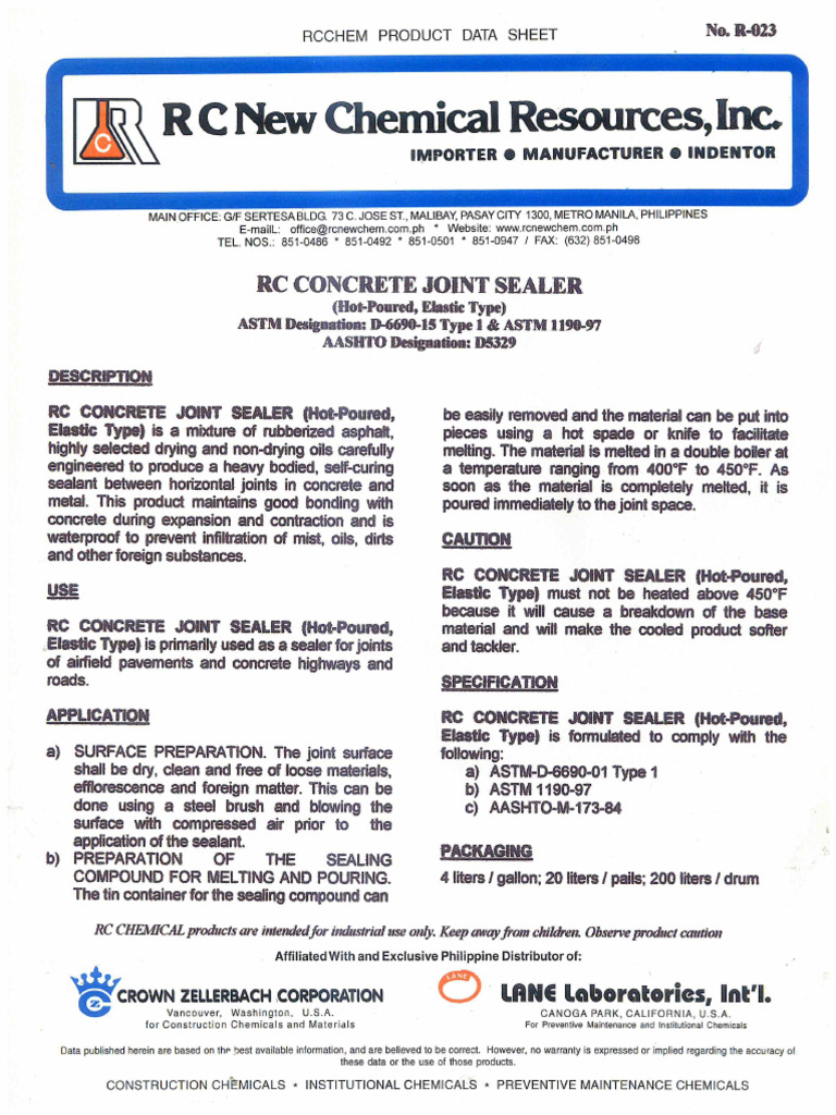 RC CONCRETE JOINT SEALER | PDF