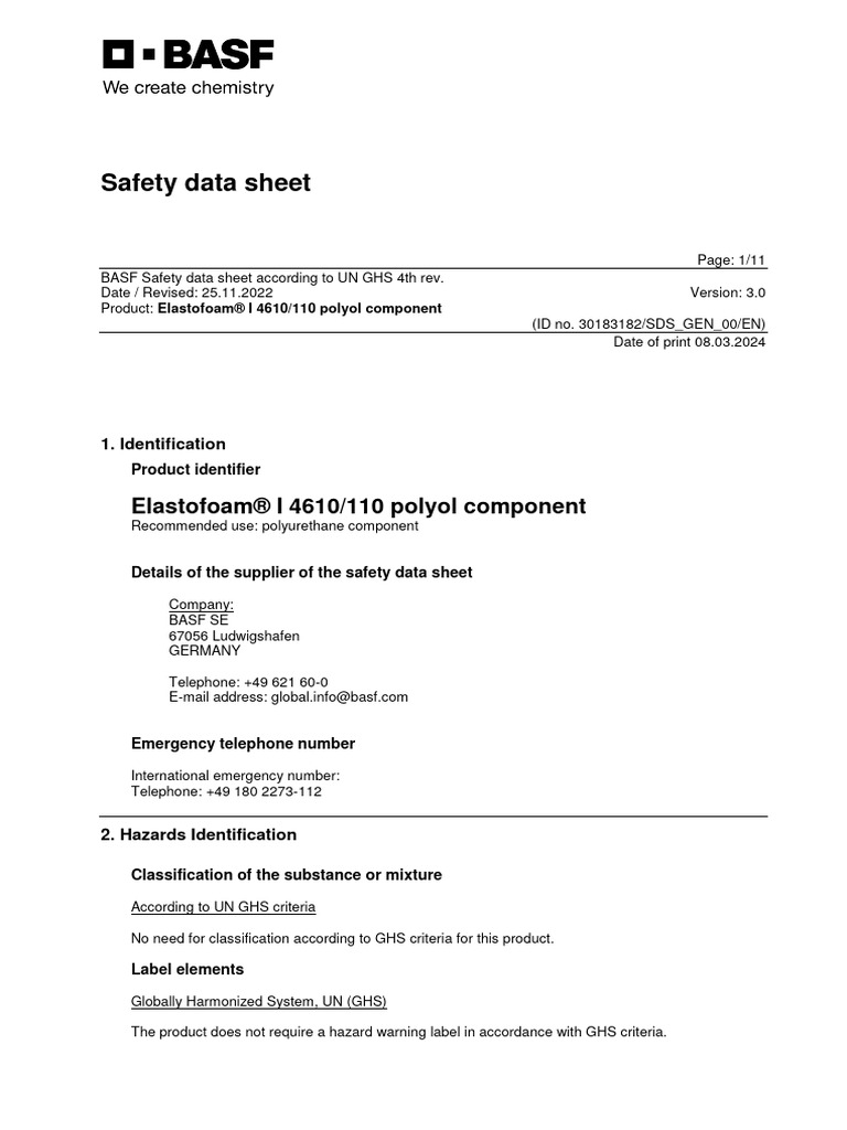 Elastofoam+I+4610 110 000000000030183182 SDS GEN 00 en 3-0 | PDF ...