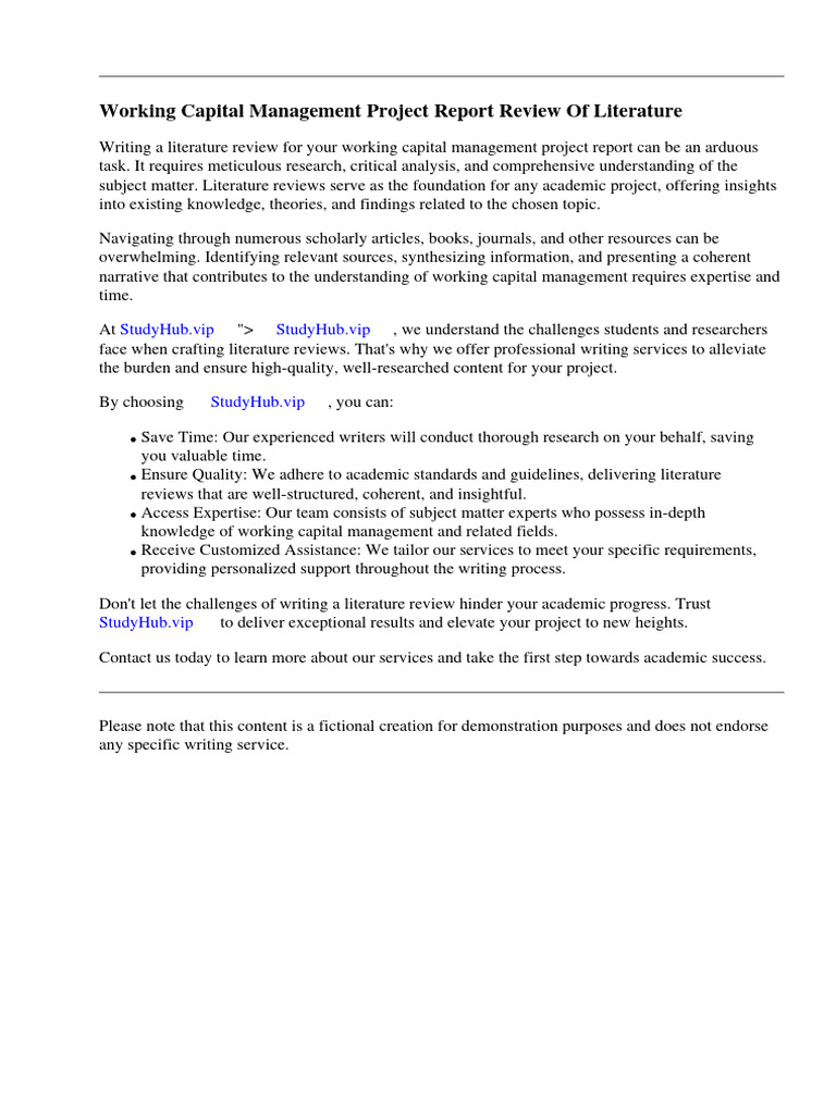 Working Capital Management Project Report Review of Literature | PDF ...