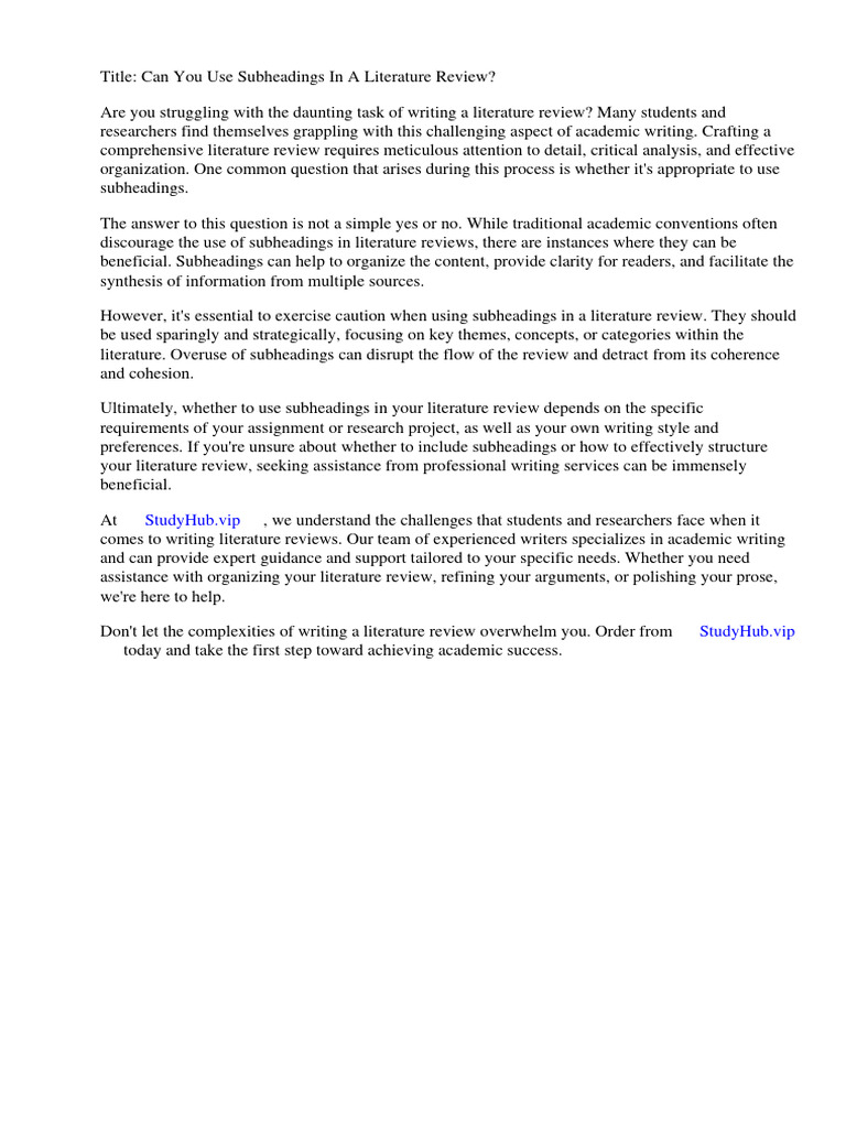 Can You Use Subheadings in a Literature Review | PDF
