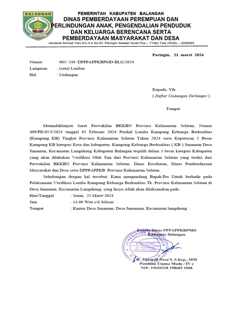 Undangan Verifikasi Kampung KB 2024 | PDF